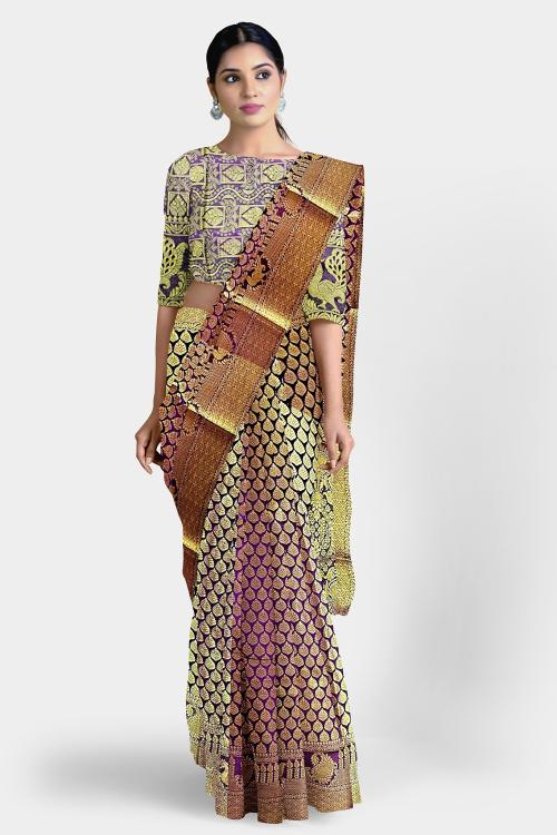 Buy CHUKCHUK kanchipuram silk saree for women PURPLE Online at Best ...