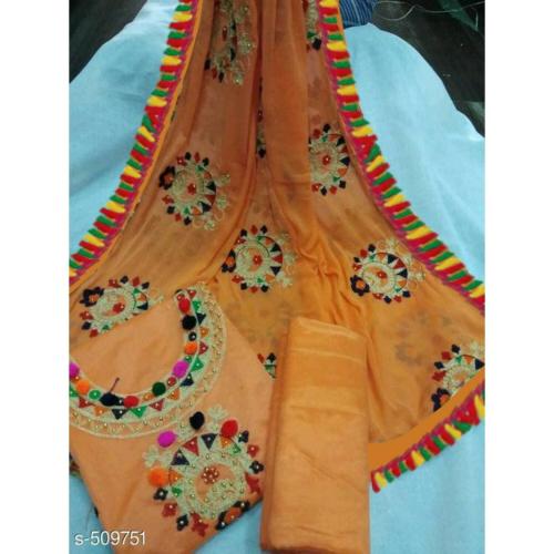 Buy GURHAL Embroidered Cotton Unstitched Dress Material Orange Online ...