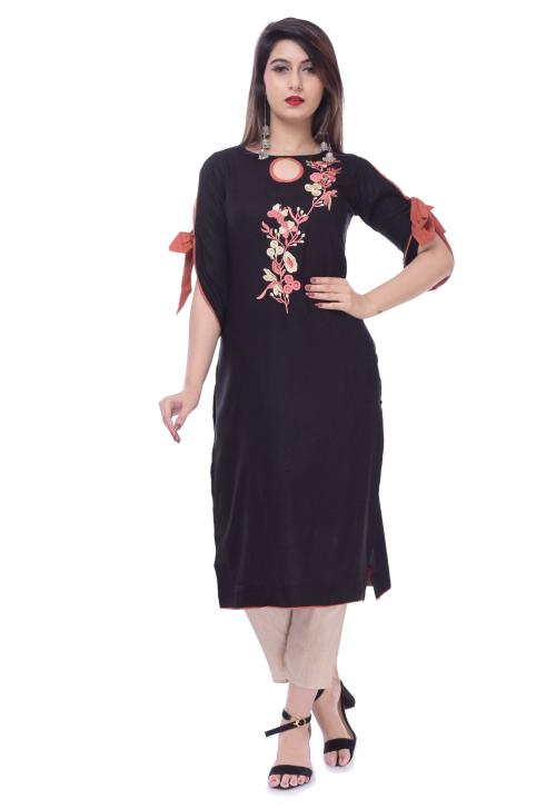 Buy Maquien Women's Rayon Embroidered Straight Kurti Online at Best ...