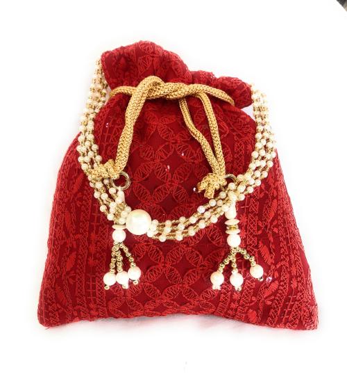 Buy Unique Fashion Designer Lucknowi Kadai Red Potli Bag for Women's ...