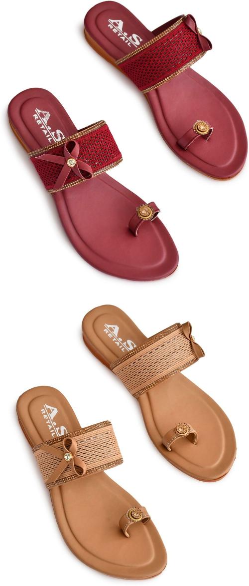 Buy SA INTERNATIONAL Women Flat Sandals (Maroon and Beige) Size 8 Pack ...