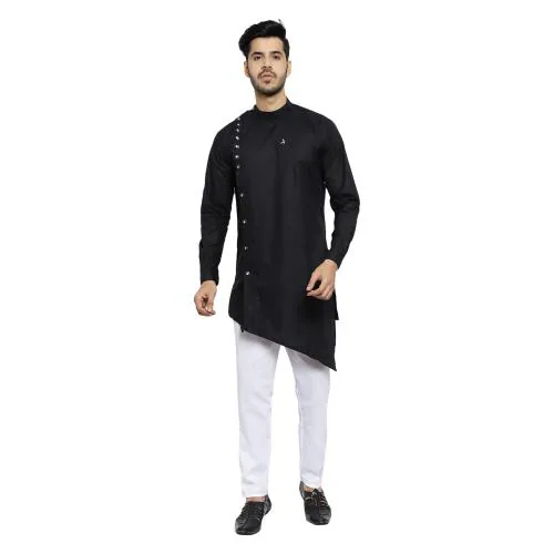 Buy Pro-Ethic Style Developer Black Cotton Solid Cut Kurta Set For Men ...