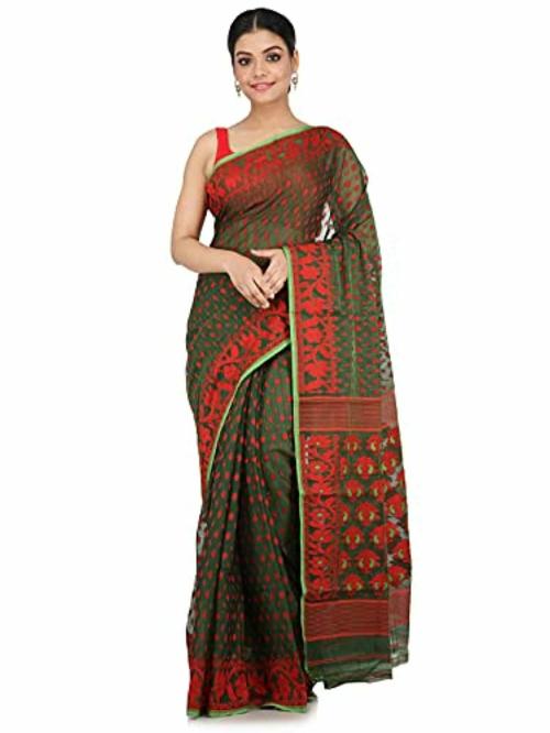 Buy PinkLoom Women Green Woven Pure Cotton Handloom Saree Online at Best Prices in India - JioMart.