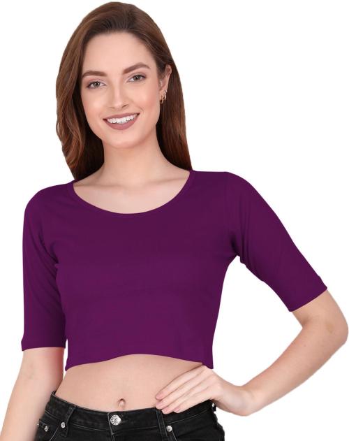 Buy THE BLAZZE Women Purple Solid Pure Cotton Round Neck Blouse (Xxl) Online at Best Prices in ...