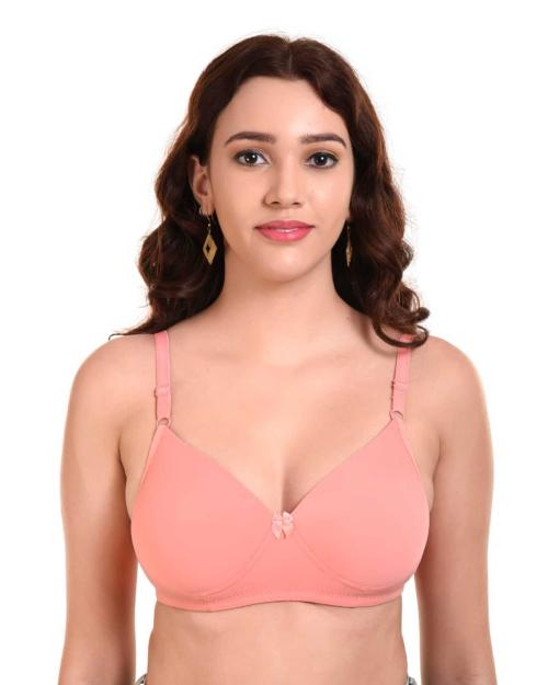 Buy GLAMYRA peach solid bra Women Cotton Wireless Non-Padded -A1 Online at Best Prices in India ...