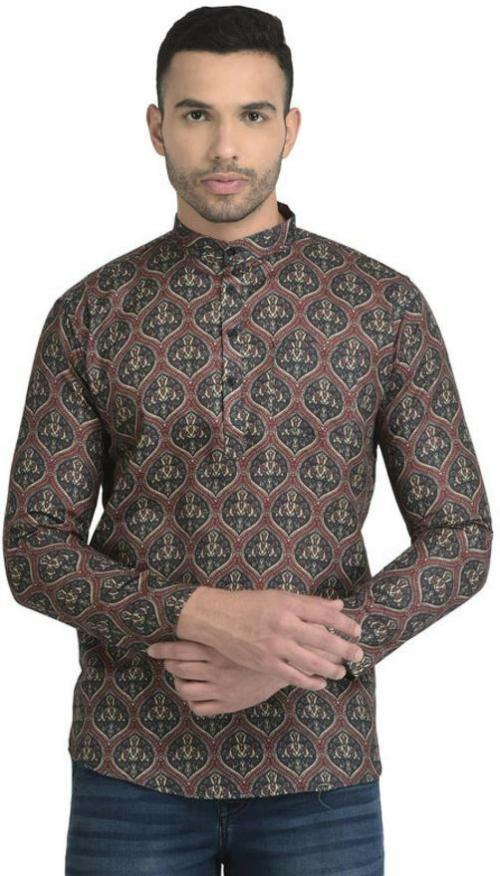 Buy Joshwa Men Brown Pure Cotton Printed Kurta, XL (Pack of 1) Online at Best Prices in India ...