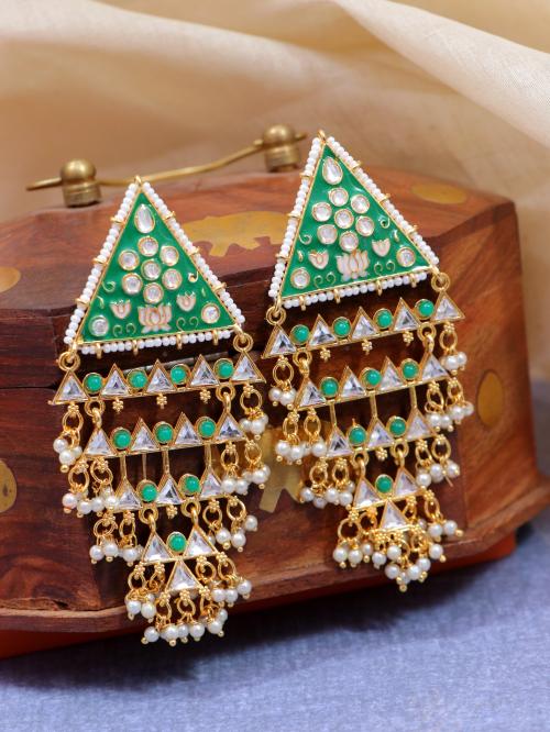 Buy CRUNCHY FASHION Traditional Gold-Plated Triangle Pearl Green Pasa ...