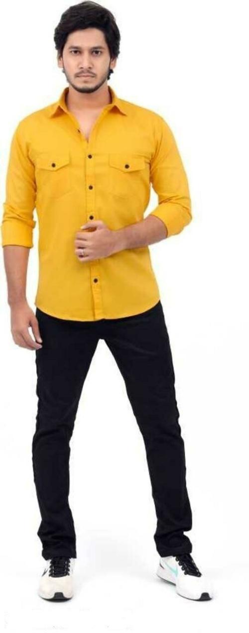 Buy NUMERO-CLOTHES FASHION Men Mustard Solid Cotton Blend Casual Shirts ...