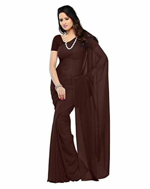 Buy SILAK Women Brown Solid Georgette Saree with Unstitched Blouse ...