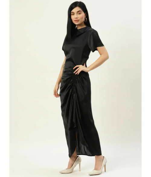 Buy Rue Collection Woman's Black Satin Maxi Dress Online at Best Prices ...