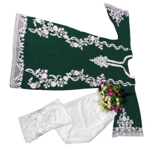 Buy snizvi Women's Lucknow Hand Embroidered Georgette Kurti XL(green ...