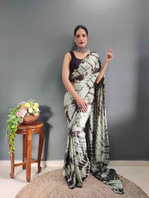 Buy Reeta Fashion Ready To Wear Elegant Azure chinnon Sibori print Stitched Saree With ...