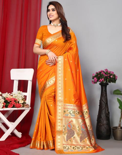 Buy Satrani Poly Silk Orange Color Saree with Blouse piece | sarees for ...
