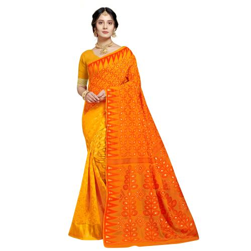 Buy Parvani Woven Jamdani Cotton Silk Saree (Orange, Yellow) Online at ...