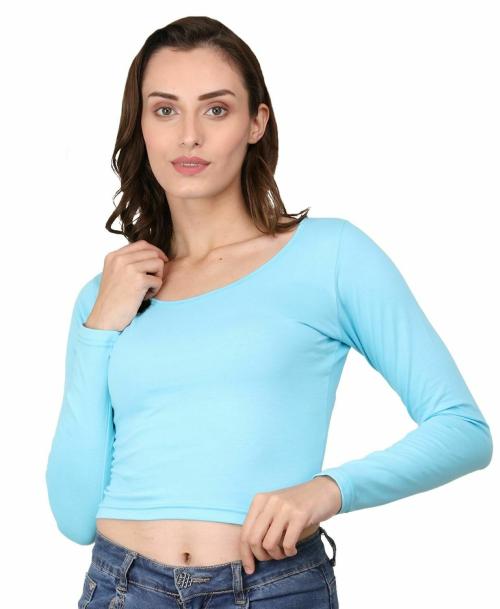 Buy AD2CART Women Sky Blue Solid Scoop Neck Full Sleeve Blouse Online at Best Prices in India ...