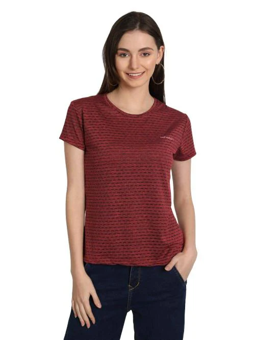 Buy ONE CENTRE Women Maroon Printed Nylon Round Neck Tshirt (L) Online ...