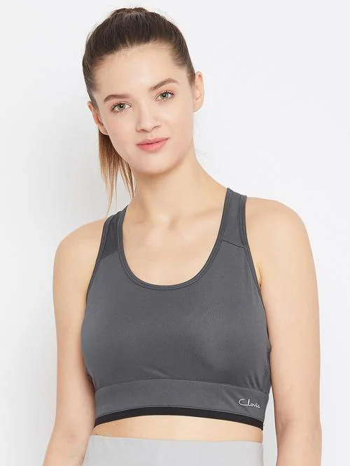Buy Clovia Grey Solid Polyester Single Sports Bra Online at Best Prices ...