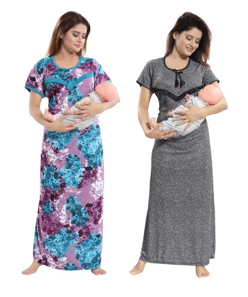 Buy Shopping World Women Multicolor Printed Satin Nighty Combo- Free ...