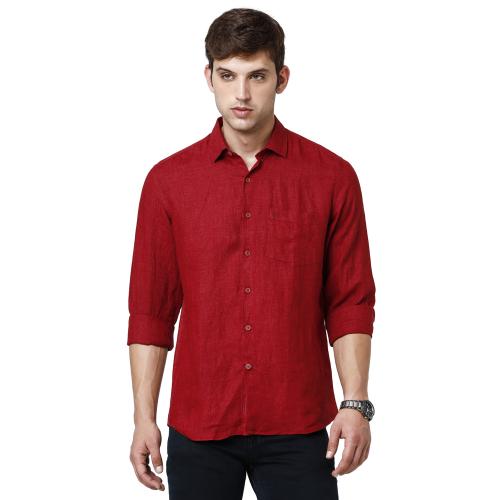 Buy Linen Club Men's Pure Linen Red Chambray Regular Fit Full Sleeve Casual Shirt Online at Best ...