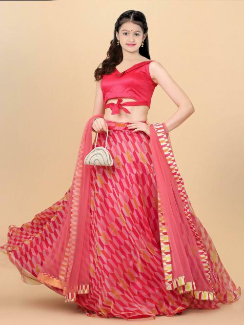 Buy Piludi Girls Magenta Embroidered Art Silk Lehenga & Choli | Girls ...