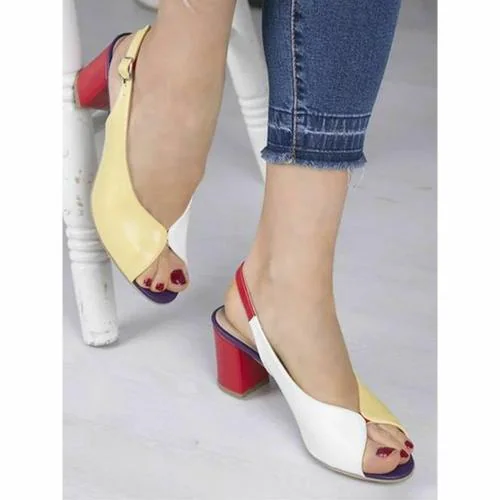 Buy Shoetopia Women Yellow Red Colourblocked Block Peep Toes Online at ...