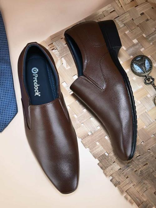 Buy Prodock Synthetic Leather Slip on Formal Shoes for men (Brown ...