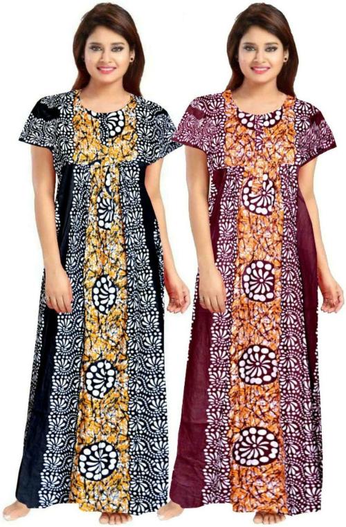 Buy Mudrika Women Multicolor Printed Cotton Pack of 2 Nighty Online at ...