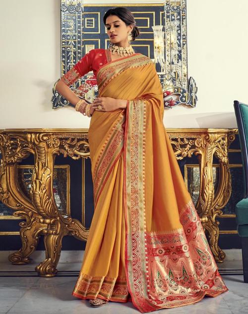 Buy Satrani Poly Silk Red Color Saree with Blouse piece | sarees for ...