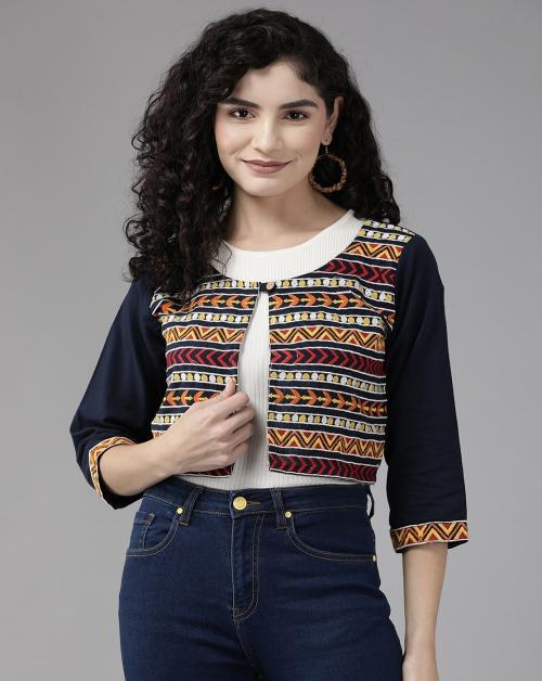 Buy Aarika Womens Navy Blue Color Cotton Ethnic Jacket Online at Best ...