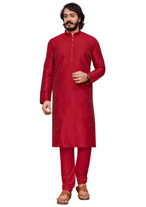 Buy EARTH ART SILK SELG DESIGN KURTA FOR MENS RED XXXL Online at Best ...