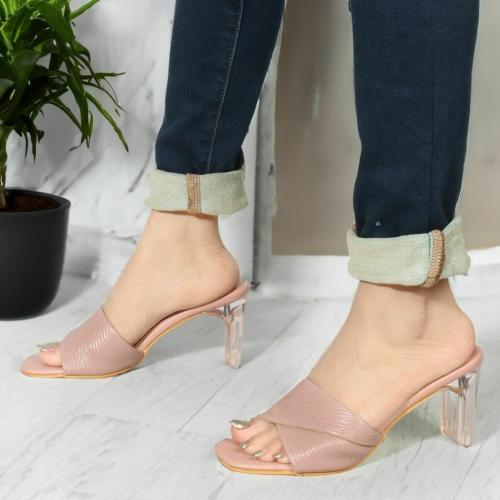 Buy Stepee Trendy Peach Party Wear Heels Open Back Slip on Open Toe ...