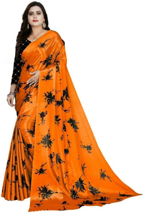 Buy SAREYA VEELA sareya veela Bollywood Women Orange Printed Cotton ...