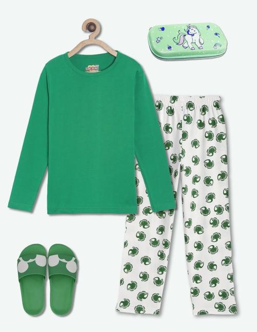 Buy SINI MINI Full Sleeve Green Girls Casual Pack of 2 Nightsuit Online ...