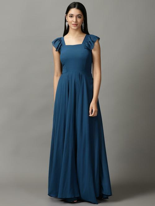 Buy SHOW OFF Women's Teal Solid Polyester Gown Dress Online at Best ...
