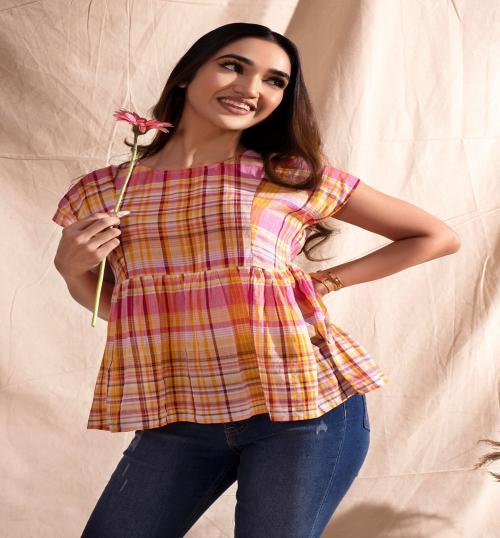Buy GULNAAR BY GUNEET RAINBOW PLAID TOP Online at Best Prices in India ...