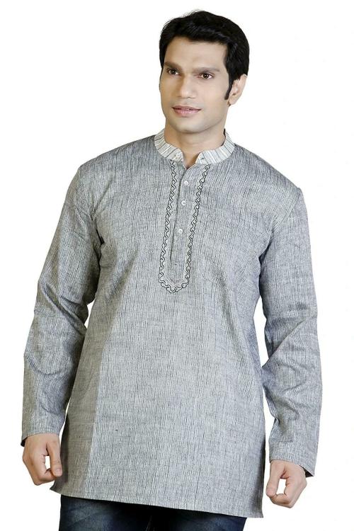 Buy ARCHATTIRE Men Grey Embroidered Cotton Designer Short Kurta (XXL ...