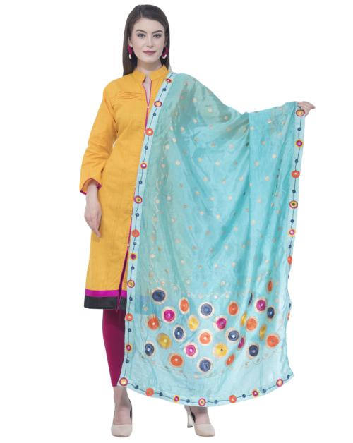 Buy A R Silk Light Firozi Color Silk Multi Rasgulla Dupattas & Chunnis ...