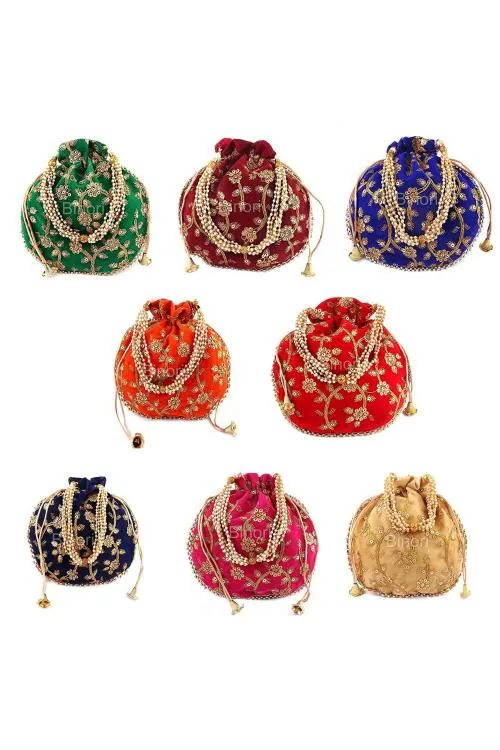 Buy Binori Rajasthani Style Royal Clutch Velvet Potli Pack of 8 Online ...