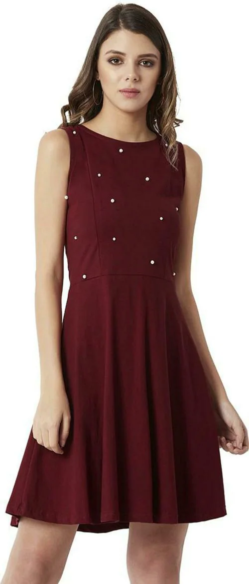 Buy Miss Chase Women Maroon Solid Cotton Single Dress Online at Best ...