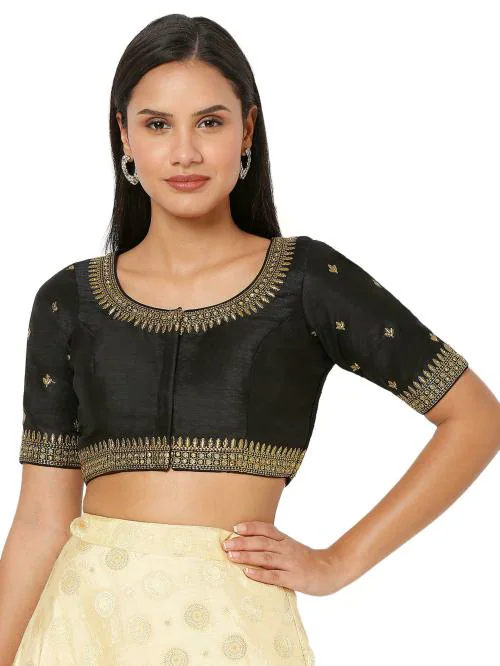 Buy Salwar Studio Women's Black Silk Blend Embroidered Readymade Saree Blouse Online at Best ...
