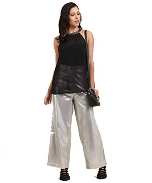 Buy SriSaras Women Silver Poly Cotton Shimar Palazzo - 2XL Online at ...