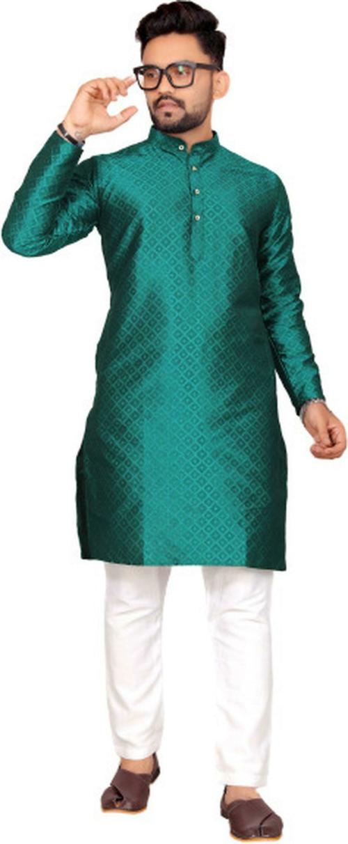 Buy YURIGO WORLD Men Bottle Green Self Design Jacquard Kurta (size M ...