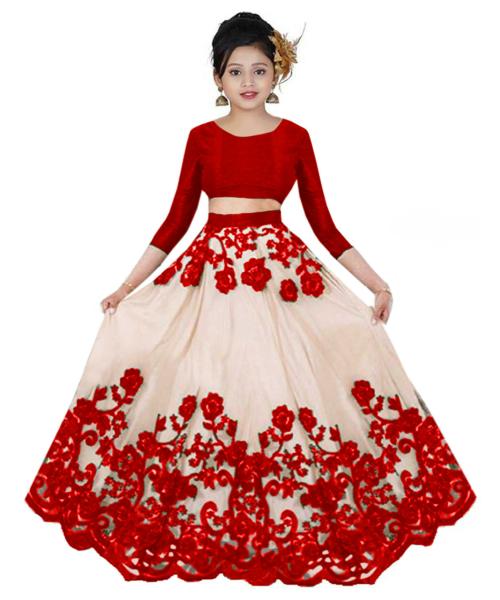 Buy Piludi Girls Red Embroidered Art Silk Lehenga & Choli | Girls ...