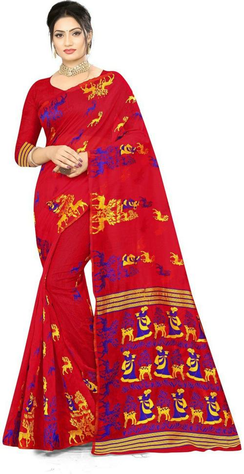 Buy HYPHORIA Women Red Printed Jacquard Saree Online at Best Prices in ...
