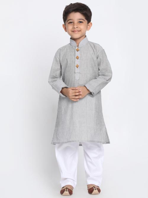 Buy Vastramay Boys' Ash Grey and White Pure Cotton Kurta Pyjama Set ...