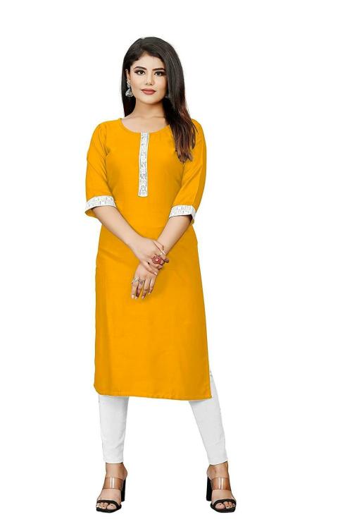 Buy Helwin Desiner Women and Girls Yellow Embroidery Rayon A-Line Kurti ...