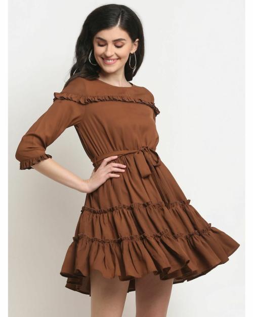 Buy La Zoire Tiered Dress with 3/4th Sleeves Brown Online at Best ...