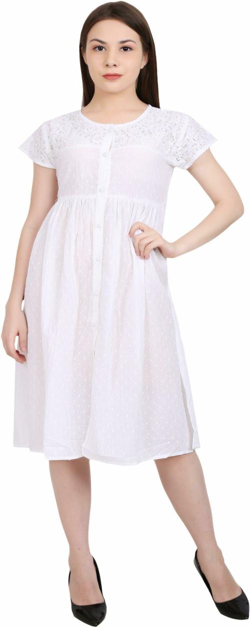 Buy SALETI Women White Solid Cotton Blend Dress (M) l Womens casual ...
