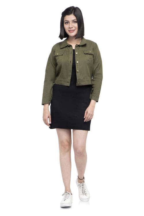 Buy Lambency Women Green Solid Cotton Blend Denim Jacket Online at Best Prices in India - JioMart.