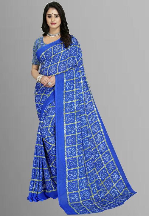 Buy Anand Women Blue Checkered Georgette Single Saree Online at Best ...